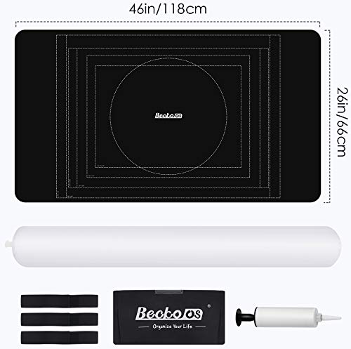 Becko Double Sided Puzzle Mat Puzzle Roll Up Storage Mat Resilient Neoprene Puzzle Saver with Auxiliary Lines, Drawstring Bag & Pump, for up to 1500 Pcs(Black/Gray)