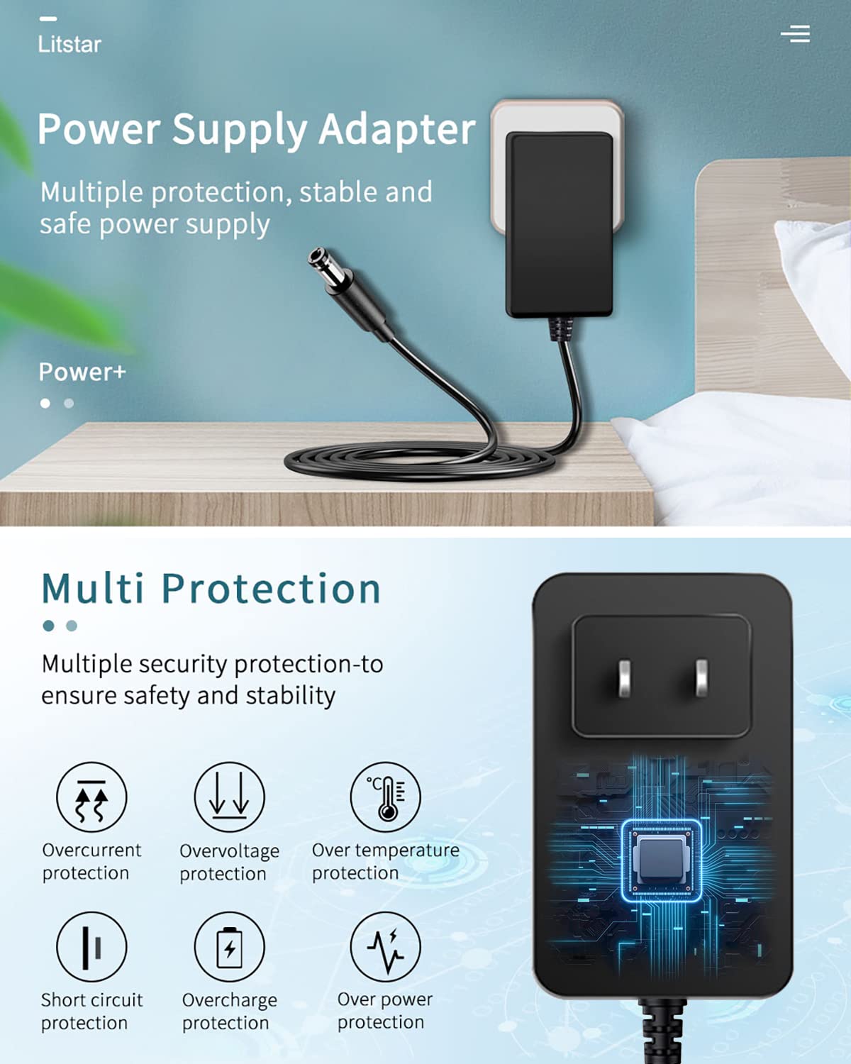 15V 3A Power Supply Adapter Charger Switching Converter Adapter, (Input AC 100V-240V, Output DC 15 Volt 3 Amp 45 Watt), Round Barrel Plug 5.5mm x 2.1mm & 2.5mm Tip Center Positive - 3.3ft Long Cord