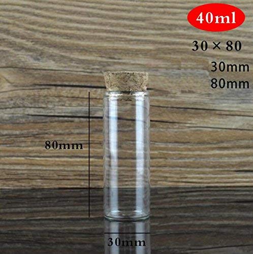 10PCS Empty Glass Clear Test Tube Message Bottles Vials Jars Packing Container with Wood Cork Stoppers for Scientific Experiments Tea Powder Liquid Storage Dispenser(40ml-30mmx80mm)