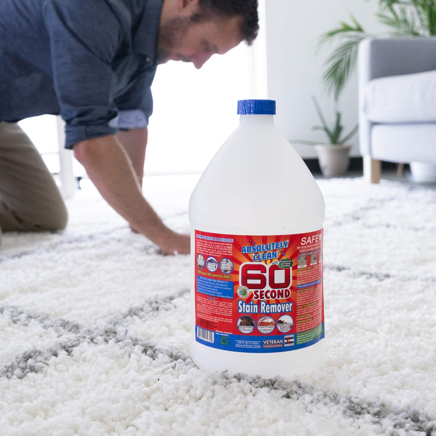 Amazing 60 Second Stain Remover - Commercial Strength - Powerful, Natural Enzymes Remove Food, Grease, Pet Stains & More - Non-Toxic/Eco Friendly - USA Made (128oz Bottle - Save 50%)