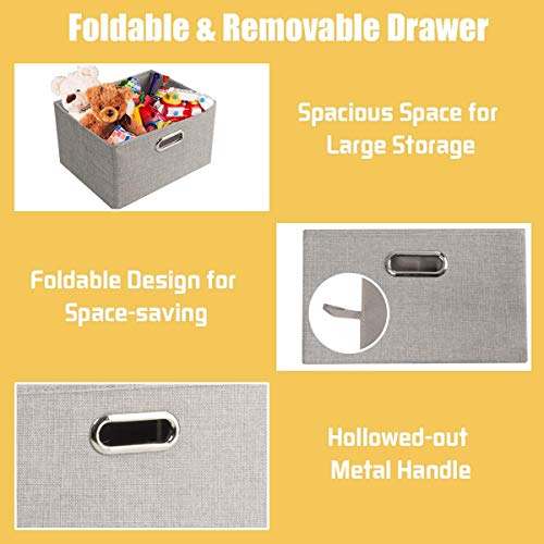 ARLIME Vertical Dresser Storage, 3-Drawer Fabric Dresser Storage Tower with MDF Top and Metal Frame, Easy Pull Storage Chest, Storage Drawer Unit for Bedroom, Hallway, Nursery Room (Grey)