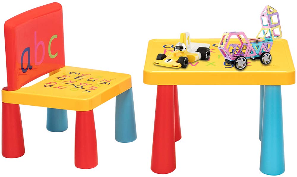 Plastic Children Desk Table and Chair, One Table and One Chair, Reduced Version Mushroom Leg, (16 x 14 x 12) inches