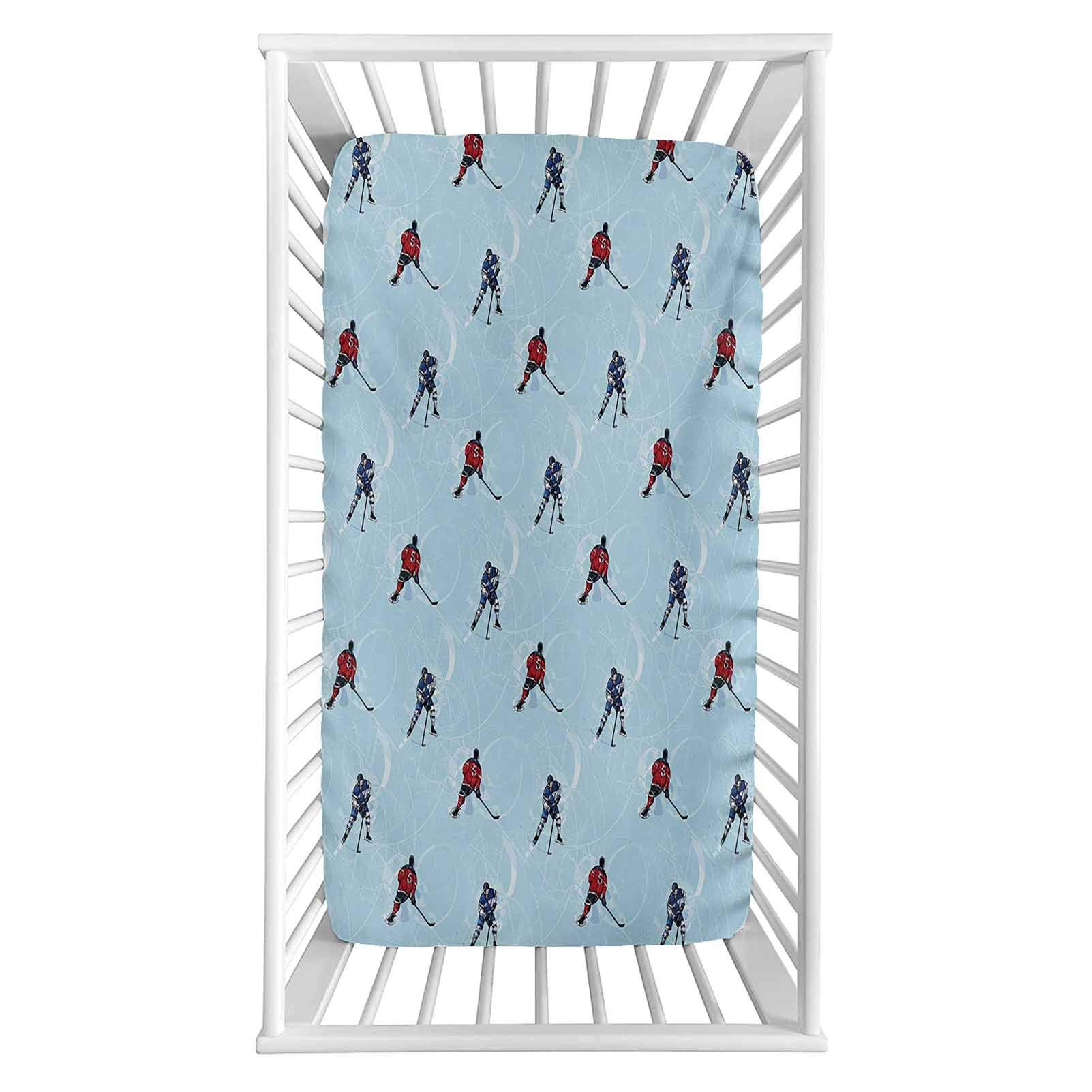 Sport Fitted Crib Sheet,Abstract Lines Background Ice Hockey Pattern Competitive Match Winter Season Microfiber Silky Soft Toddler Mattress Sheet Fitted,28"x 52"x 8'',Baby Sheet for Boys Girls