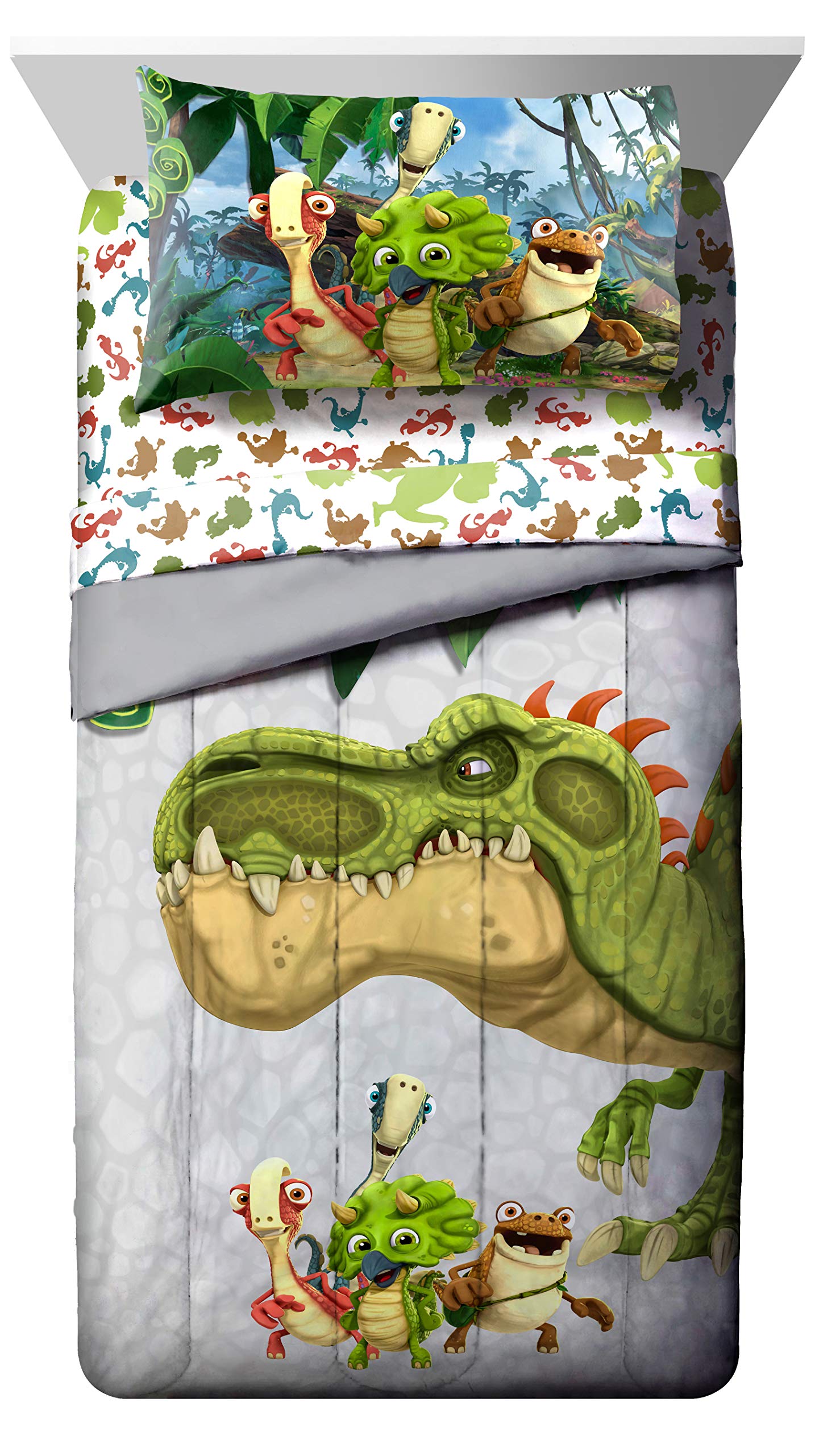 Jay Franco Gigantosaurus 4 Piece Toddler Bed Set – Bed Set Includes Toddler Size Comforter & Sheet Set - Bedding Features Dinosaur Rocky, Bill, Tiny, & Mazu (Official Gigantosaurus Product)