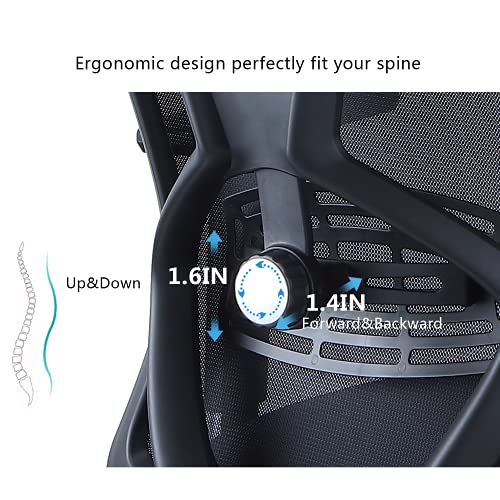 Ticova Ergonomic Office Chair - High Back Desk Chair with Adjustable Lumbar Support & 3D Metal Armrest - 130°Reclining & Rocking Mesh Computer Chair with Thick Seat Cushion & Rotatable Headrest