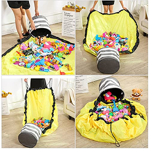 2-in-1Toy Storage Basket with Large Play Mat,Large Blanket Toys Chest Case Bag Kids Room Drawstring Bins Box Floor Activity Buckets