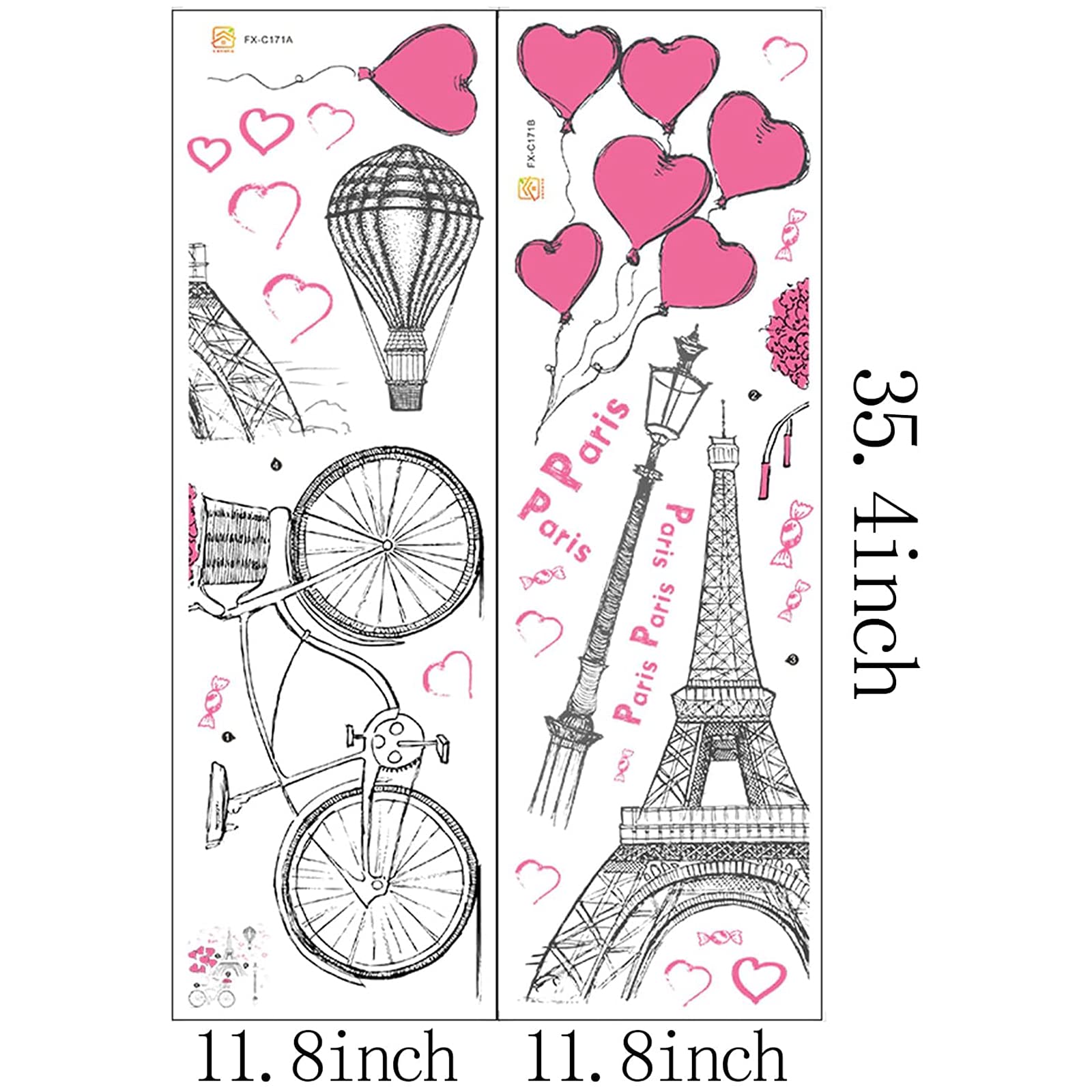 CIWEI Paris Wall Stickers- Eiffel Tower Wall Decal- Paris Wall Decor for Girl Bedroom Living Room Paris Themed Party Decoration 23.6 × 35.4 Inch
