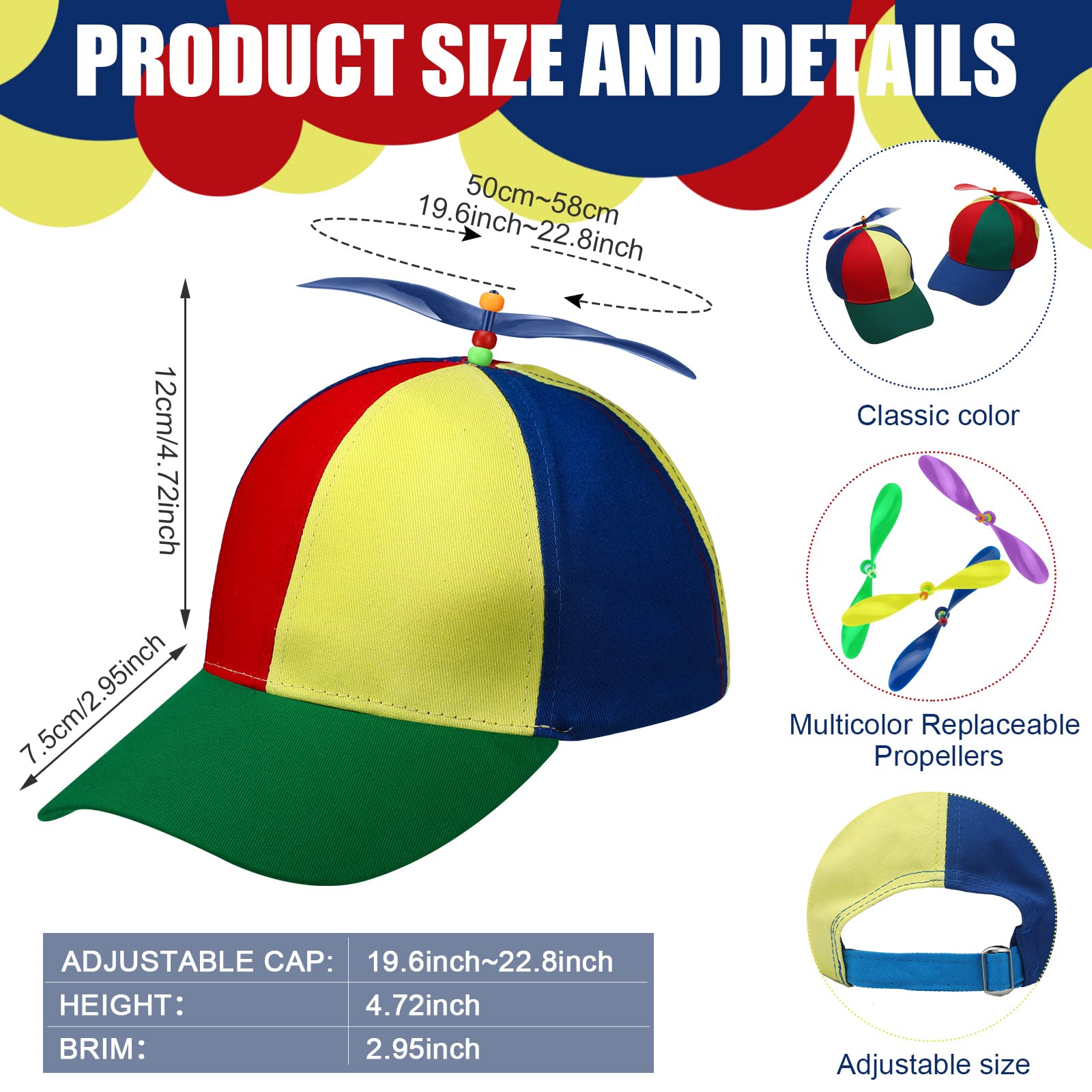 2 Pack Adult Hat Baseball Cap Brightly Rainbow Top Hat with 4 Replaceable Bamboo Dragonflies for Halloween(Green, Blue Brim)