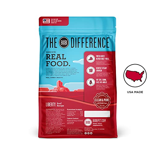 BIXBI Liberty Grain Free Dry Dog Food, Beef, 4 lbs - Fresh Meat, No Meat Meal, No Fillers - Gently Steamed & Cooked - No Soy, Corn, Rice or Wheat for Easy Digestion - USA Made