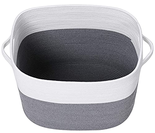 22”x14”x18” Rectangular Extra Large Storage Basket with Lid, Cotton Rope Storage Baskets, Laundry Hamper, Toy Bin, for Toys Blankets Storage in Living Room, Baby Nursery, Grey Basket with Lid