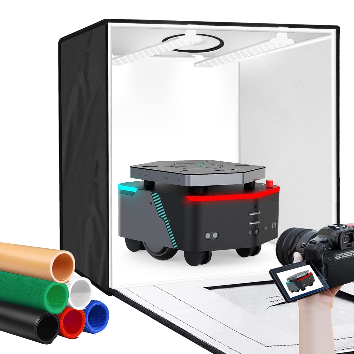 Photo Box 16"/40cm Photo Studio Light Box Portable Photography Shooting Tent with LED Lights, Dimmable Table Top Light Tent with 6 Color Backdrops for Jewellery, Food, Bags, Shoes