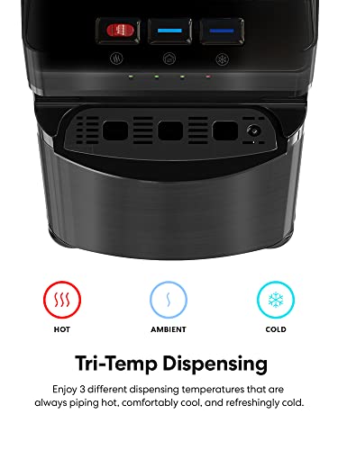 Brio CLBL520SCBLK Self-Cleaning Bottom Load Water Cooler Dispenser for 3 & 5 Gallon Bottles β Hot, Room & Cold Spouts, Child-Safety Lock, LED Display & Night Light, Black Stainless Steel
