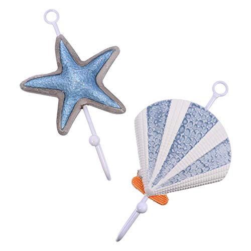 Cabilock 2Pcs Mediterranean Wall Hooks Clothes Hooks Sea Shell Coats Hat Key Rack Towels Hangers Nautical Decorative Hooks for Home Bedroom Beach Coastal Ornaments
