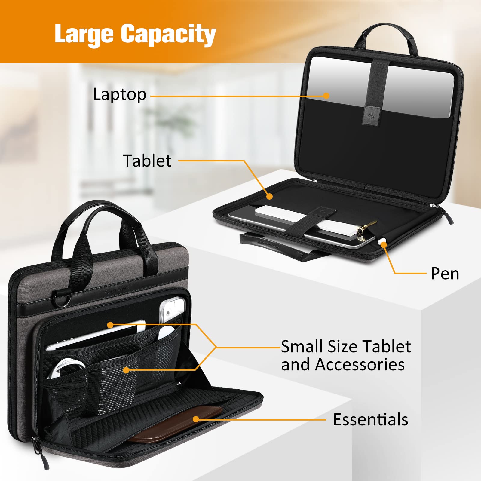 FINTIE FINPAC 13-14" Laptop Sleeve Case Briefcase Shoulder Bag with Tablet Pocket and Accessory Pouch for MacBook Pro 14, 13" MacBook Pro/Air, iPad 12.9-13 & Other Up to 14" Chromebook Tablet - Gray
