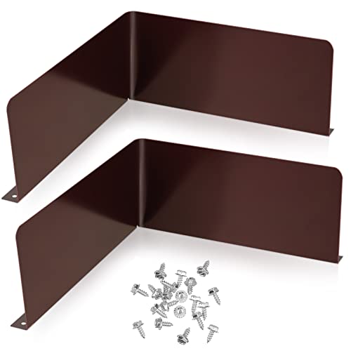 2 Pcs Gutter Valley Splash Guards 15.75 x 3.54 x 0.59 Inches Downspout Diverter Roof Rain Diverter with 20 Pcs Matching Gutter Screws Foldable Rain Gutter Guards for Corner House, Bent Style (Brown)
