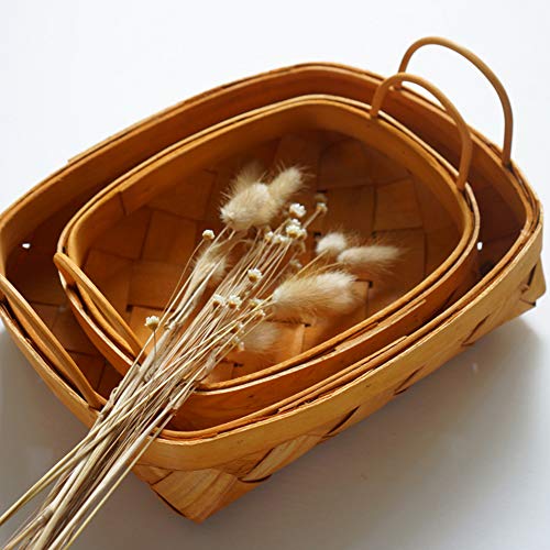 HQBL Set of 2 Hand-Woven Practical Storage Baskets - Rattan Square Storage Basket for Household Items,Shelf Basket with Handles for Clothes/Toys/Magazines/Bread/Fruit