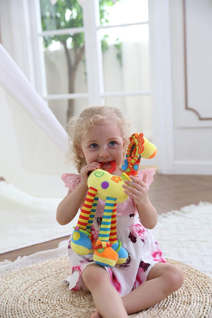 RichChoice Giraffe Baby Educational Toys (one Box:50 pcs):1-3-6-8 Month,1-2-3 Year Old Crib Bed,Car Seat, Stroller, Activity,Travel Hanging Toys;Kids Plush Portable Toys with Crinkle, Ring,Teetherā¦