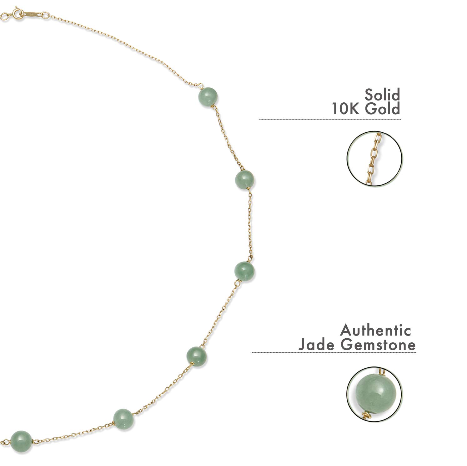 10k Yellow Gold Natural Jade Station Chain Necklace, 18"