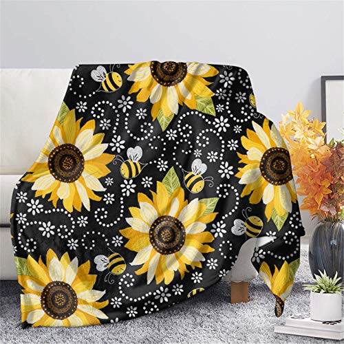Belidome Adorable Sunflower Bee Throw Blanket Lightweight Throw for Bed Couch Sofa Travelling