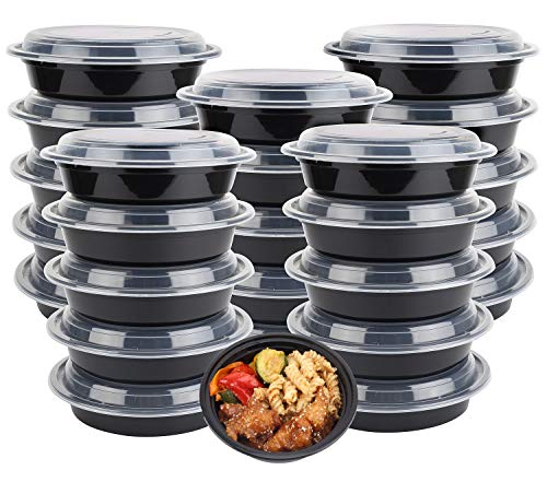 30-Pack meal prep Plastic Microwavable Food Containers for meal prepping bowls with Lids (24 oz.) Black Reusable Storage Lunch Boxes -BPA-Free Food Grade -Freezer & Dishwasher Safe.