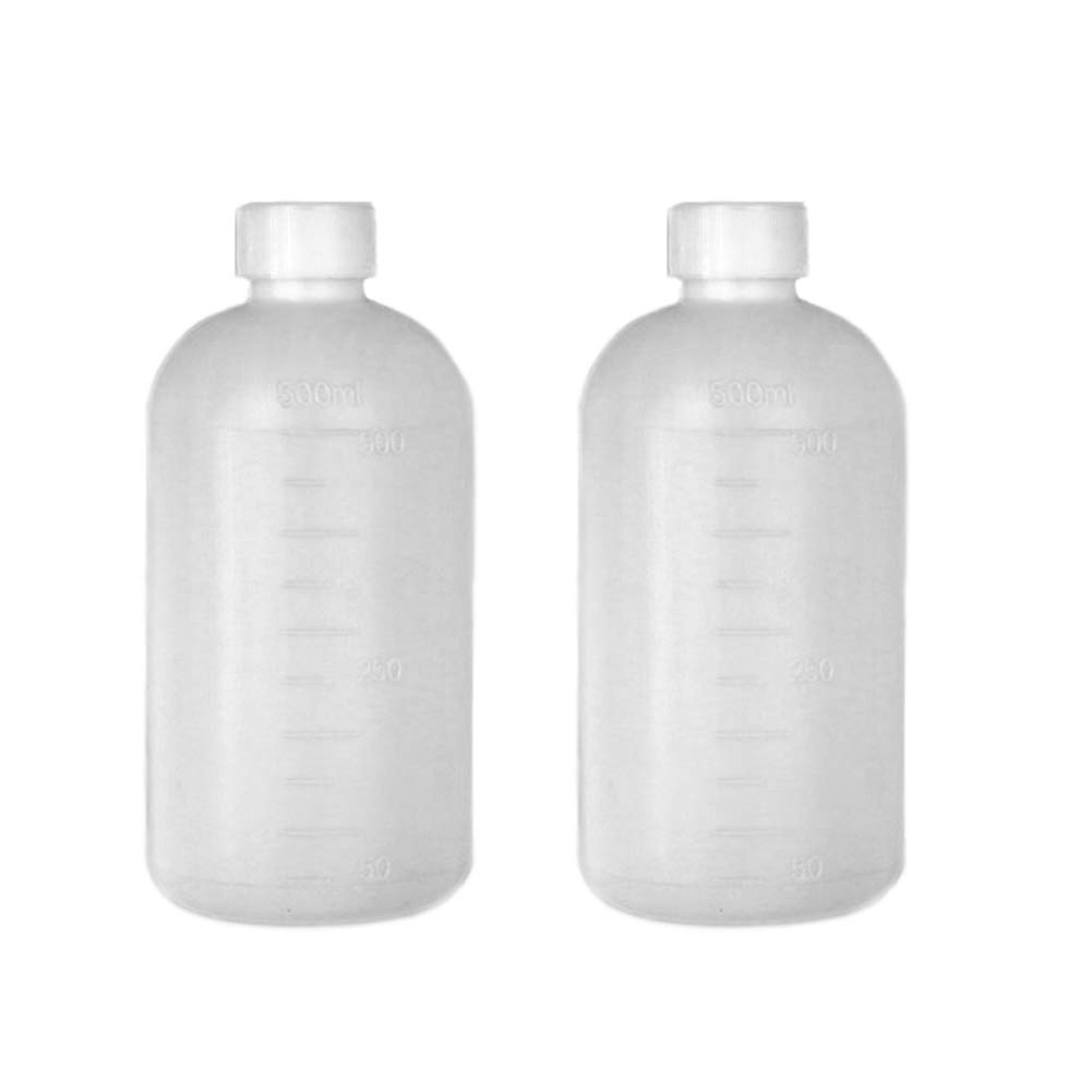2PCS 500ml/17oz Plastic Small Mouth Graduated Lab Chemical Reagent Bottle Sample Sealing Bottle with Inner Plug Leak-proof Laboratory Reagent Bottle Boston Rounds Liquid Storage Containers Jar Pot