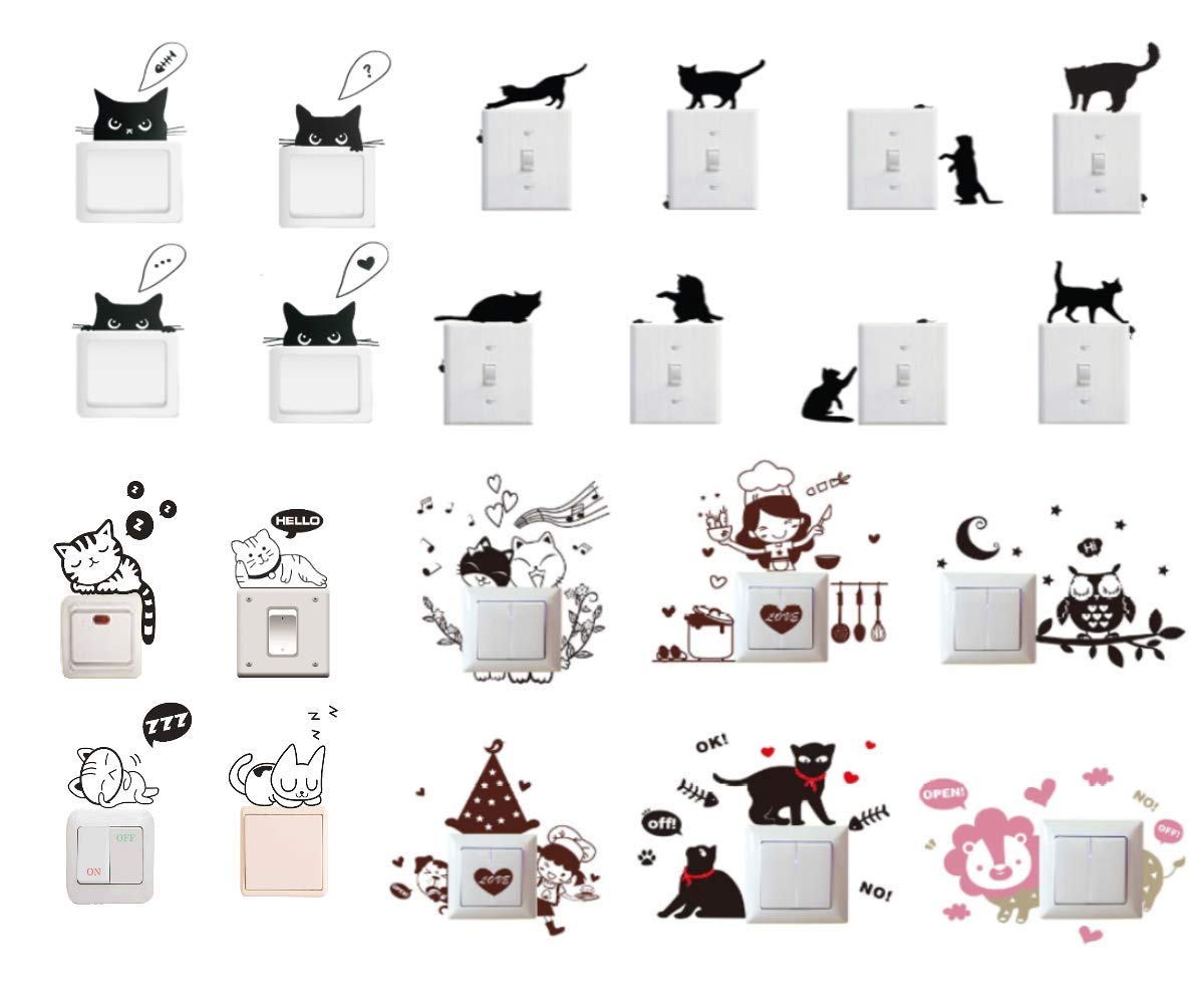Adam Victor Removable Switch Stickers, Various Lovely Cats, Pandas Different Cartoon Wall Sticker Decor, Family Light Switch Decals DIY Kids Bedroom Car Stickers Office Home Decoration (20 PCS)