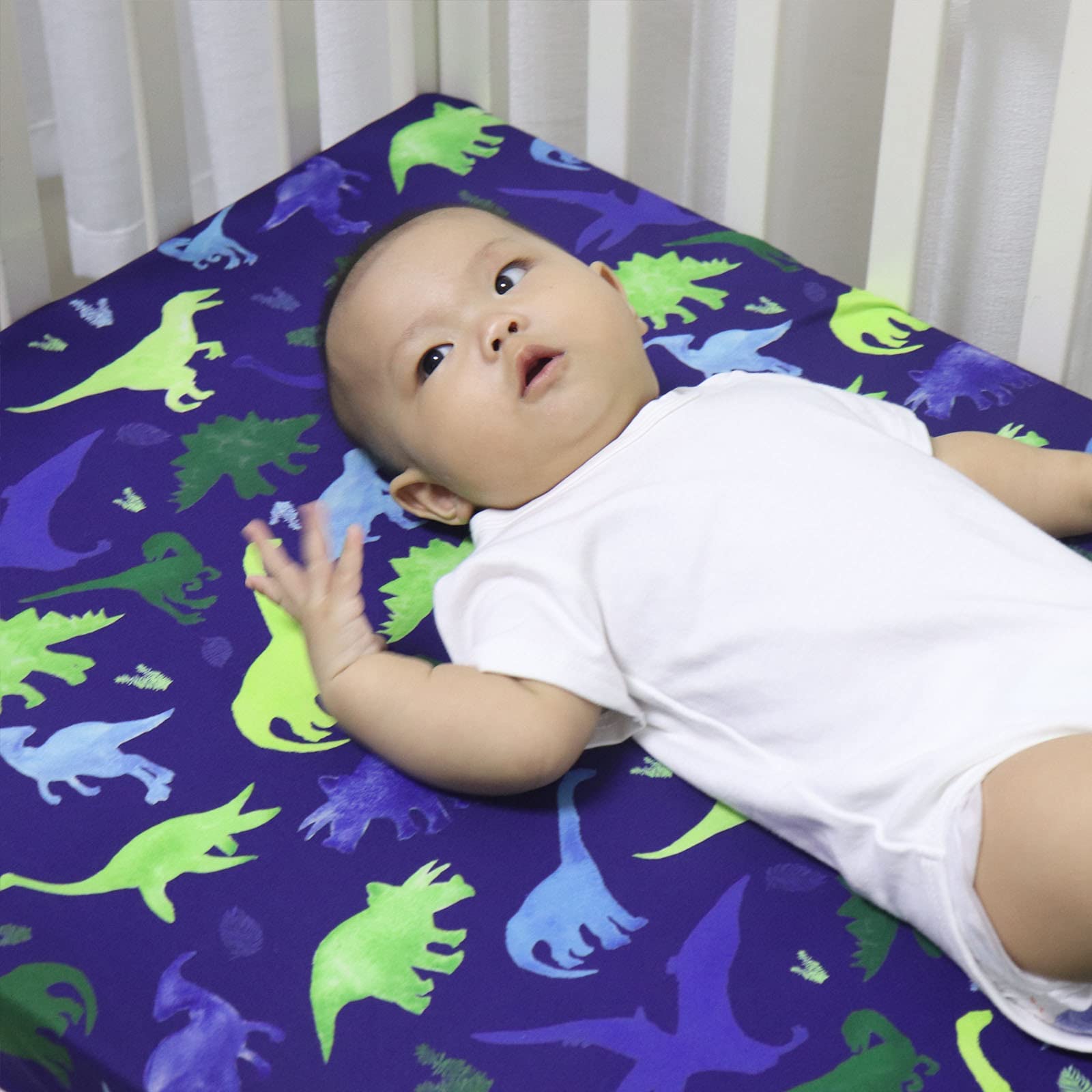 Boy Crib Sheet & Changing Pad Cover, Dinosaur Nursery Bedding, Dinosaur Sheets for Baby Toddler Mattress