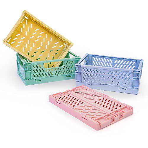 4-Pack Mini Plastic Baskets For Organizing and Storage, Collapsible Space Saving Crates, Office Desk Drawer Organizer, Small Size Storage Bins For kithchen Household Organizing.(5.9 x 3.8 x 2.2)’’.