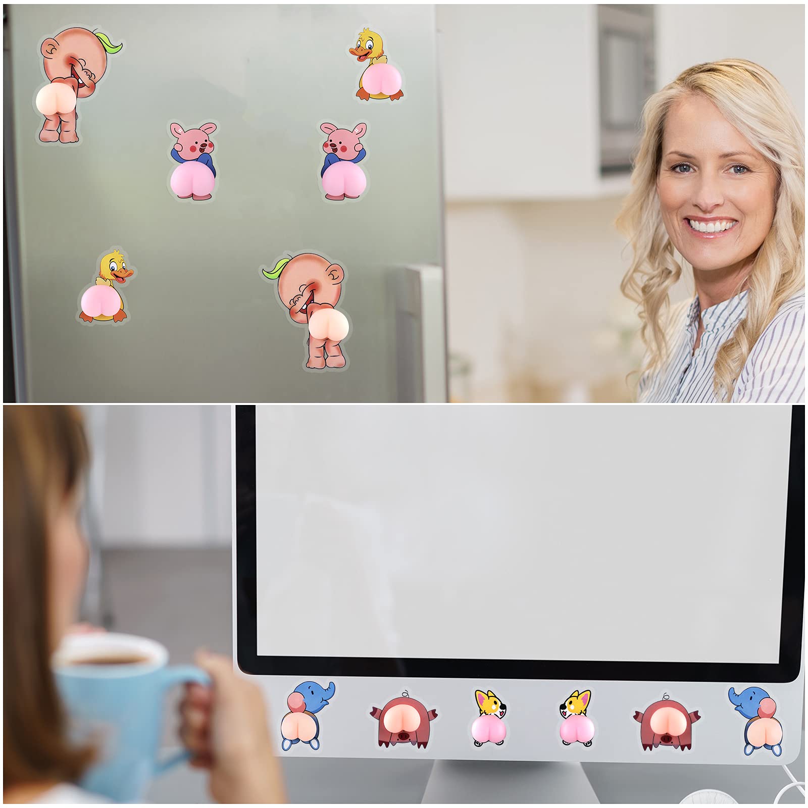 14 Pieces 3D Cartoon Car Sticker Decorative Mute Cute Car or Household Appliance Silicone Anti-Collision Strip Sticker for Rearview Mirror Car Door Frame Window