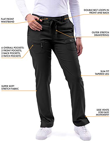 Adar Pro Scrubs for Women - Skinny Leg Yoga Scrub Pants - P4100 - Black - M