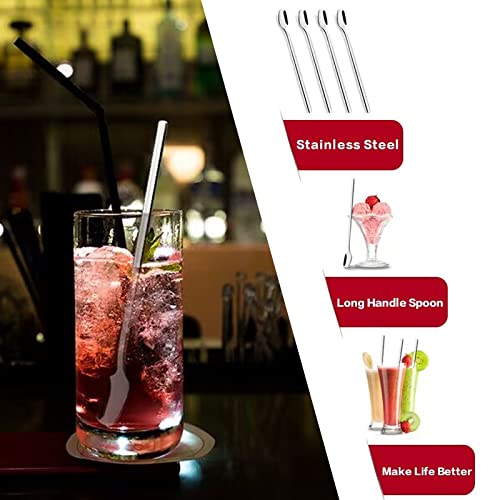 4-Piece 8-Inch Long Handle Spoon, Coffee Stirrers, Iced Teaspoon,Ice Cream Spoon,Premium 18/10 Stainless Steel Cocktail Stirring Spoons, Set of 4