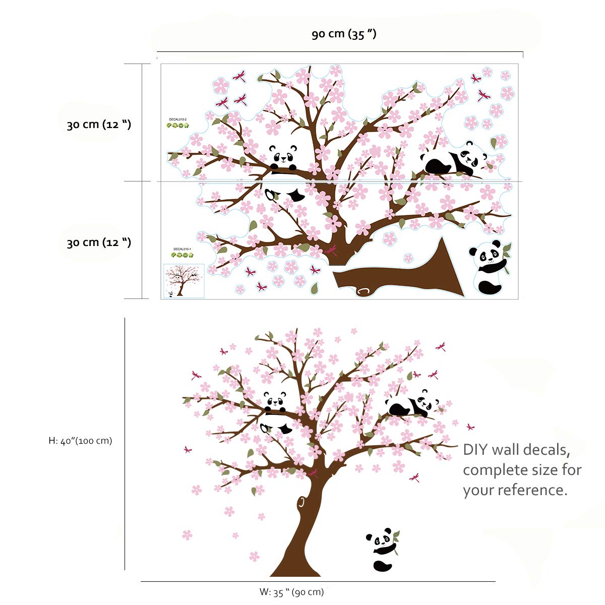 Runtoo Panda Wall Decal Cherry Blossom Wall Art Stickers for Living Room Bedroom Baby Nursery Kids Wall Décor