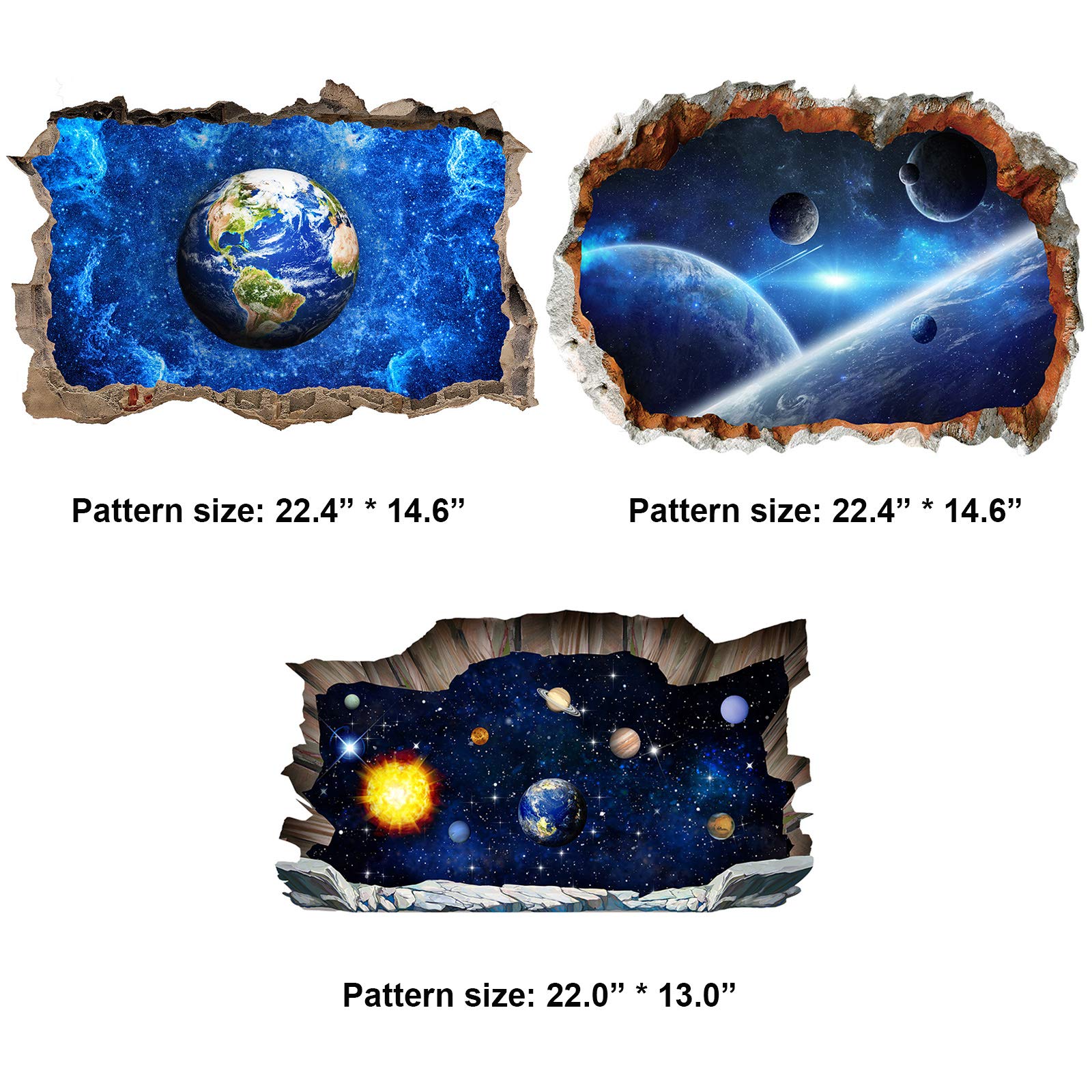 3 Pcs Universe Wall Stickers 3D Planet Galaxy Outer Space Nine Planet Window Decals Decorations Murals Wall Art Decorative Sticker for Kids Living Room Bedroom Nursery Playroom Party Decor Supplies
