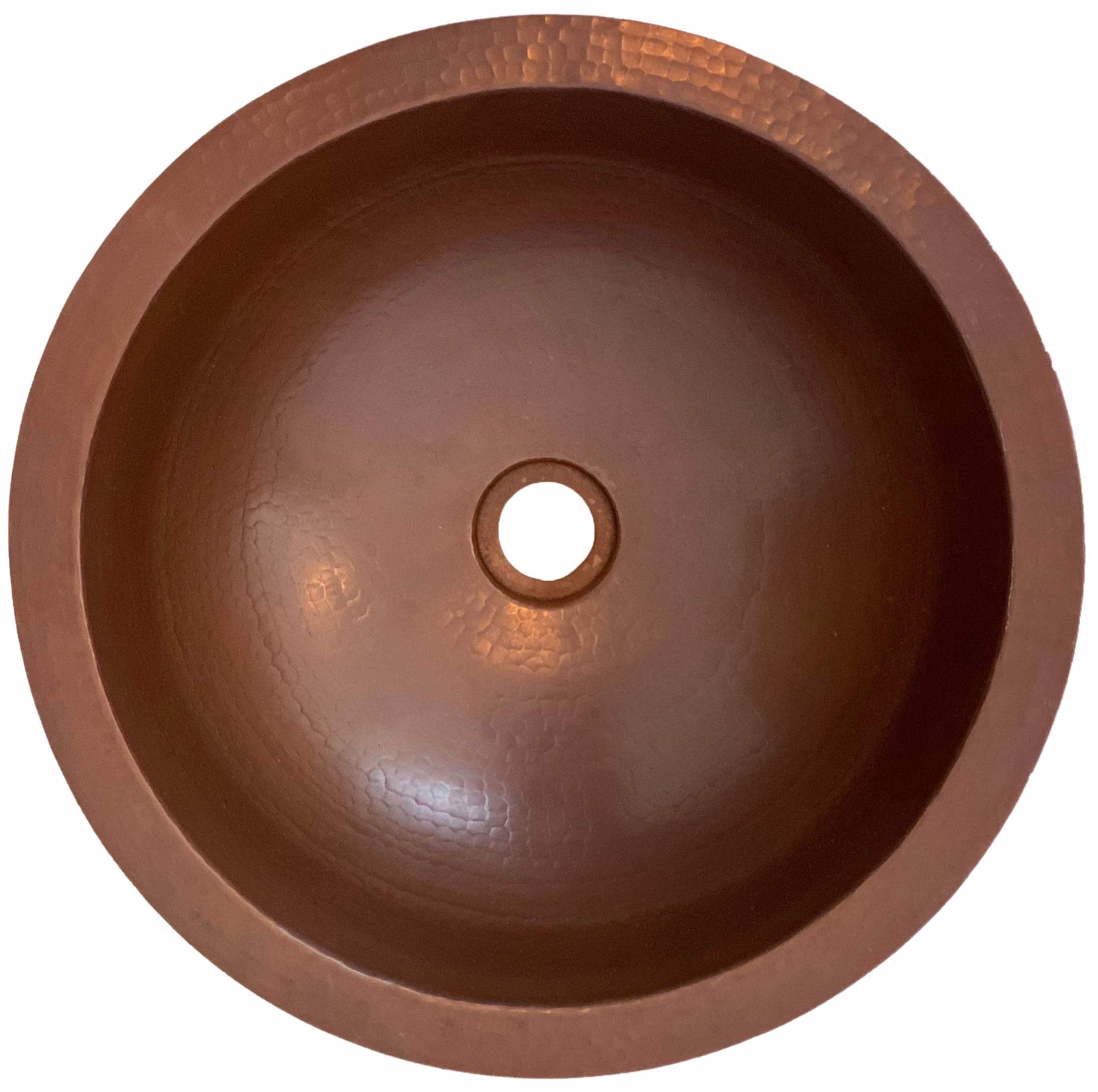 15" Round Copper Bathroom Sink Mexican Copper Bath Sink Pure Copper Hand Hammered Dual Mount Brown CPS06