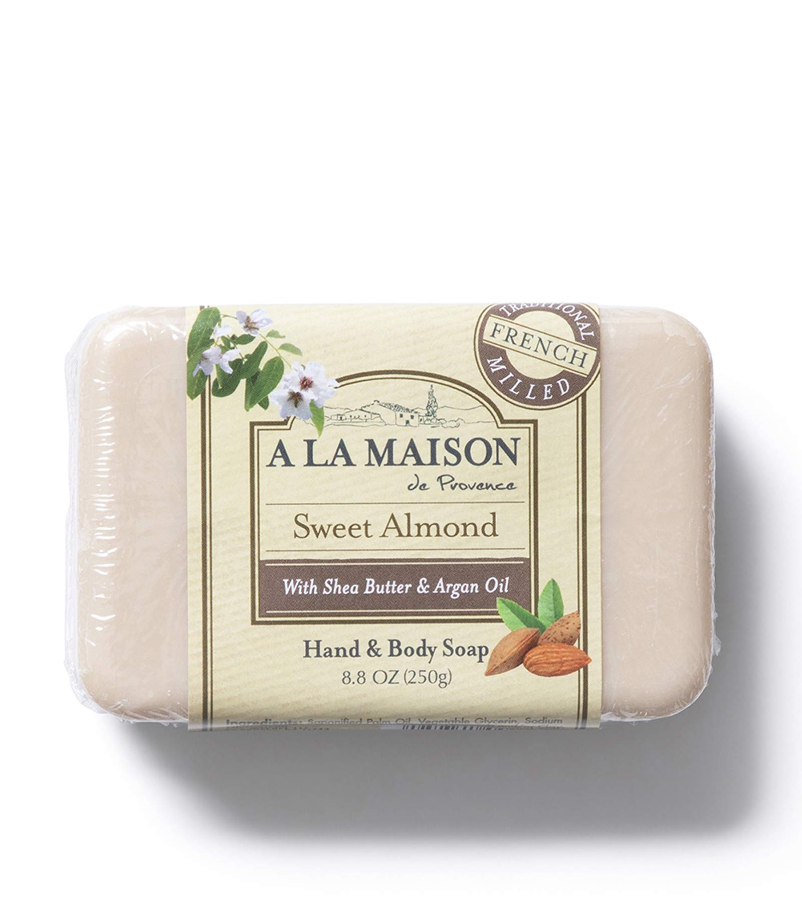 A LA MAISON Sweet Almond Bar Soap - Triple French Milled Natural Moisturizing Hand Soap Bar (3 Bars of Soap, 8.8 oz)