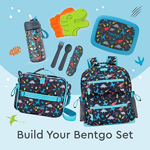Bentgo® Kids Lunch Bag - Durable, Double Insulated, Water-Resistant Fabric, Interior & Exterior Zippered Pockets, Water Bottle Holder - Ideal for Children 3+ (Dinosaur)