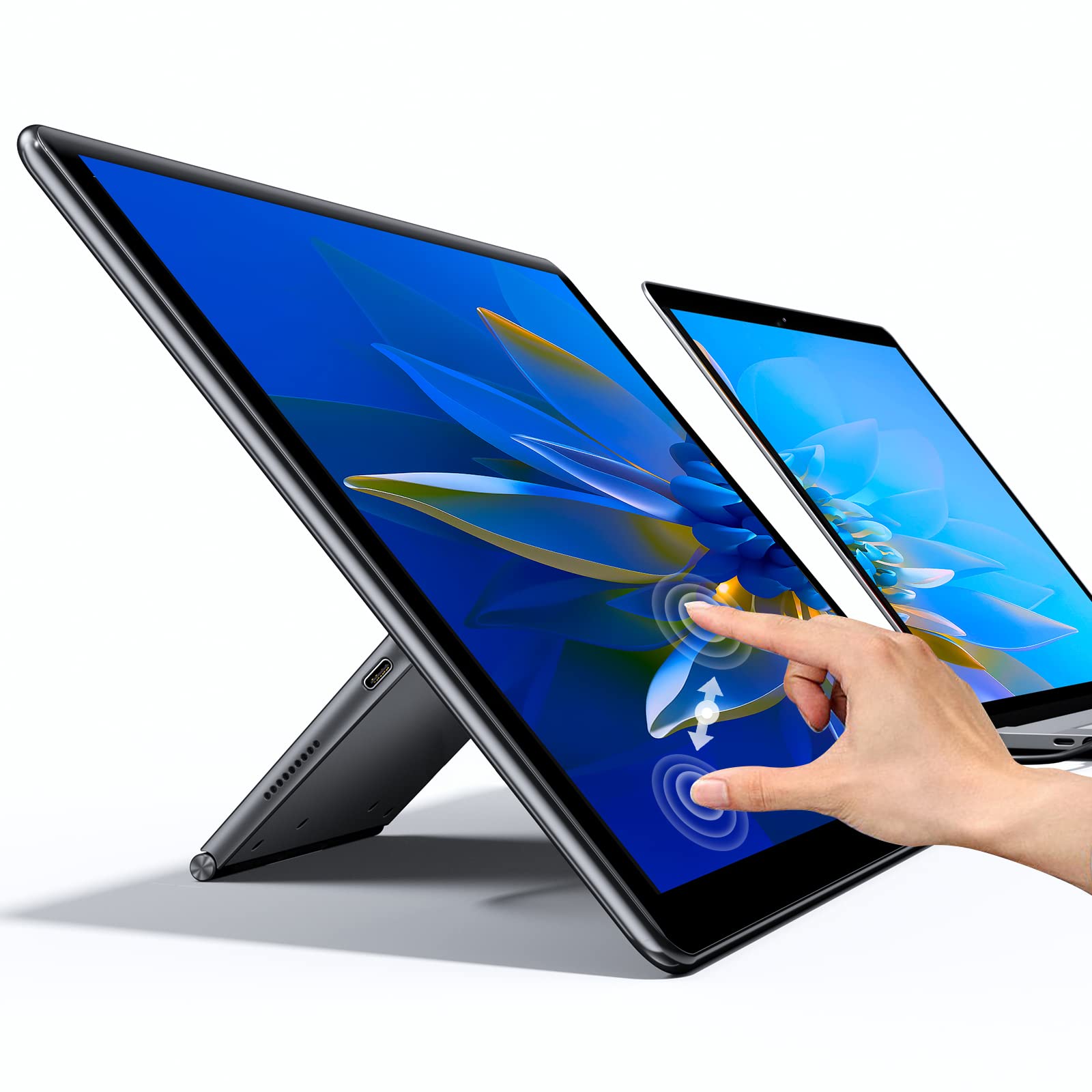 UPERFECT Y Portable Monitor Freestanding Touchscreen, 15.6''FHD 1080P IPS Screen with Adjust Kickstand, 2000:1 Contrast Ratio, 100% sRGB w/Standard HDMI/USB 3.0/Type C, Built-in Speaker/Ambient Light