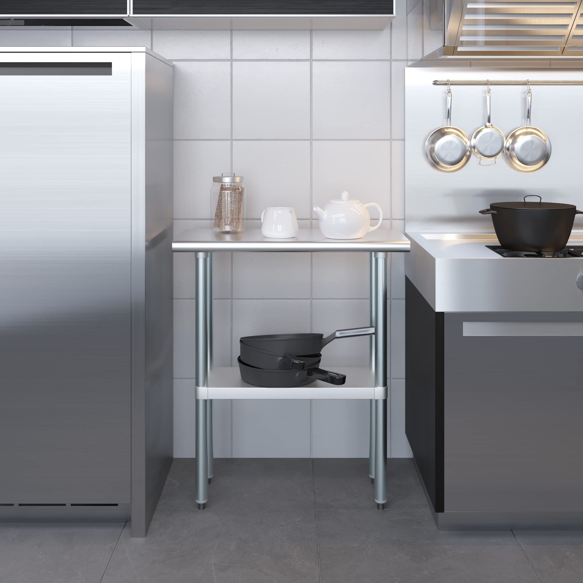 14" x 30" AmGood Stainless Steel Work Table | Metal Kitchen Food Prep Table | NSF | Commercial & Residential Kitchen Laundry Garage Utility Bench