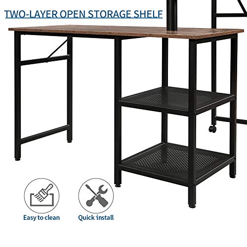 TITA-DONG L-Shaped Computer Desk,Industrial Office Desk with 2-Tier Storage Shelves,Multifunctional Adjustable Rotating Double Corner Computer Desk for Home Office