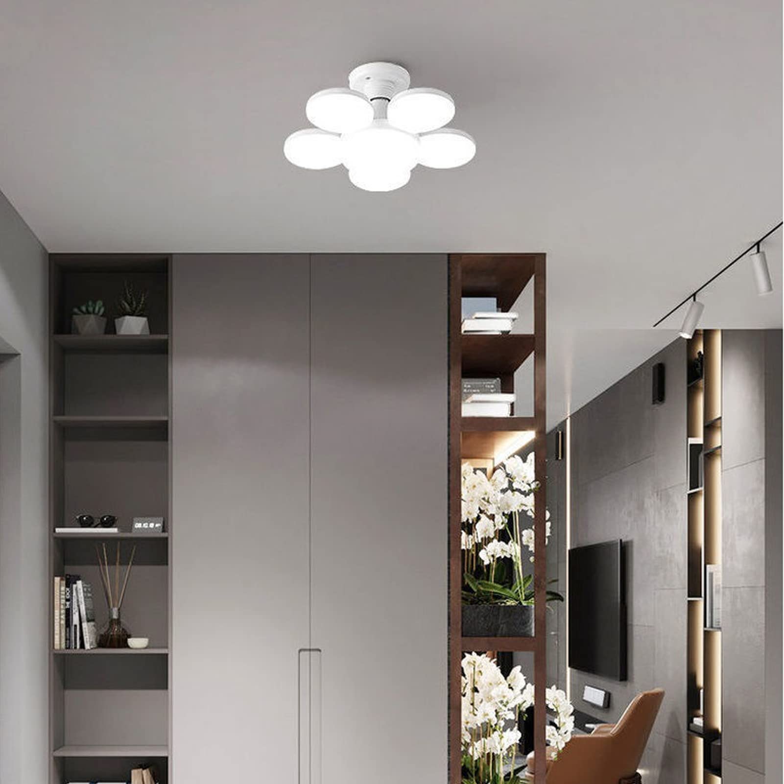 yaogohua LED Garage Ceiling Light, 50W 6500K White Lighting E27 E26 Base 8000LM, Adjustable Deformable Light for Warehouse Balcony Corridor 85β265V