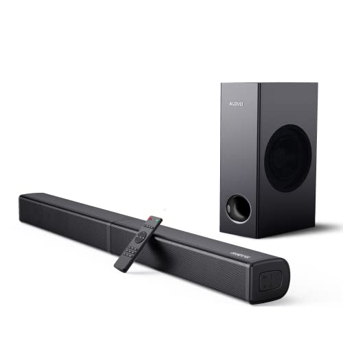 2.1CH Sound Bar for TV with Subwoofer, 190W, 125dB, 6 EQ Modes, Audvoi 3D Surround Sound System for Home Theater Audio, HDMI/Optical/Aux/USB/RCA, Movie, Game, Bass Mode, Remote Control, Wall Mountable