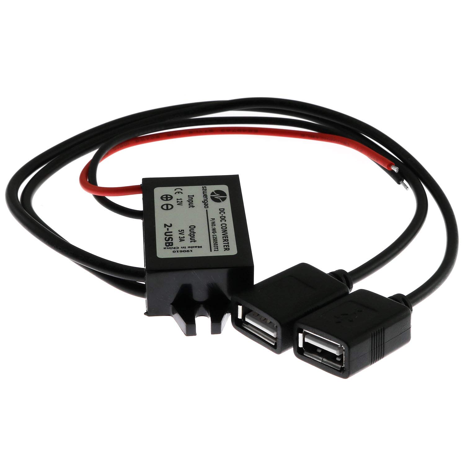 E-outstanding 1PC DC Converter Module 12V to 5V 3A 15W Regulator Step Down Car Power Converter with Double USB Cable DC to DC Buck Converter