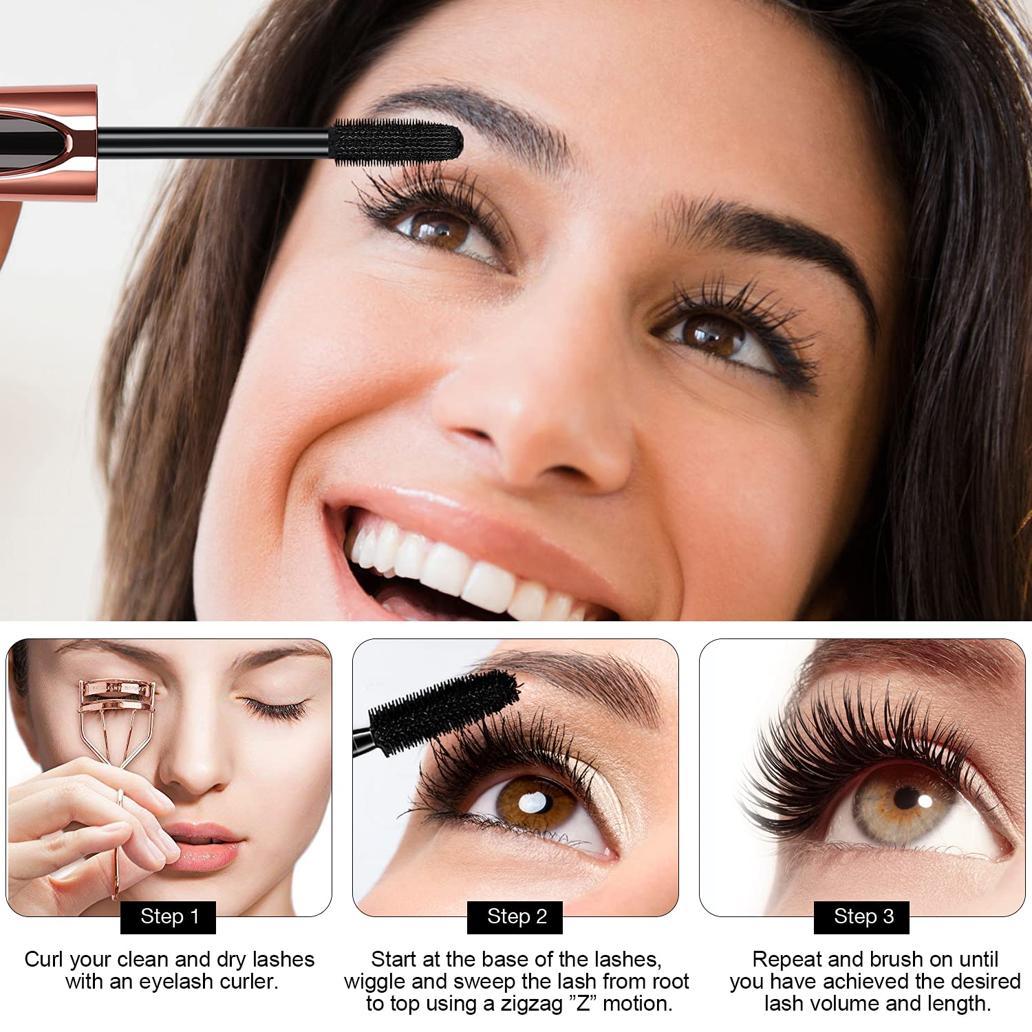 2 Pack Mascara Black Volume and Length, Natural Waterproof Smudge-Proof 4D Silk Fiber Lash Mascara Long-Lasting, Adds Length, Depth & Glamour Effortlessly