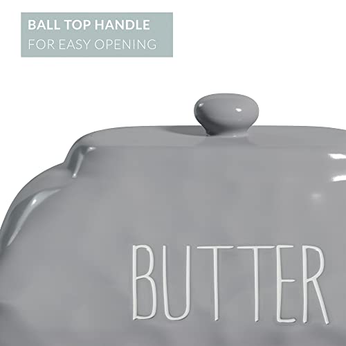 Barnyard Designs Ceramic Butter Dish with Lid for Countertop, Large Butter Holder, Butter Crock for Counter, Covered Butter Dish for Refrigerator, Farmhouse Dishes Kitchen Decor, Grey, 8" x 4"