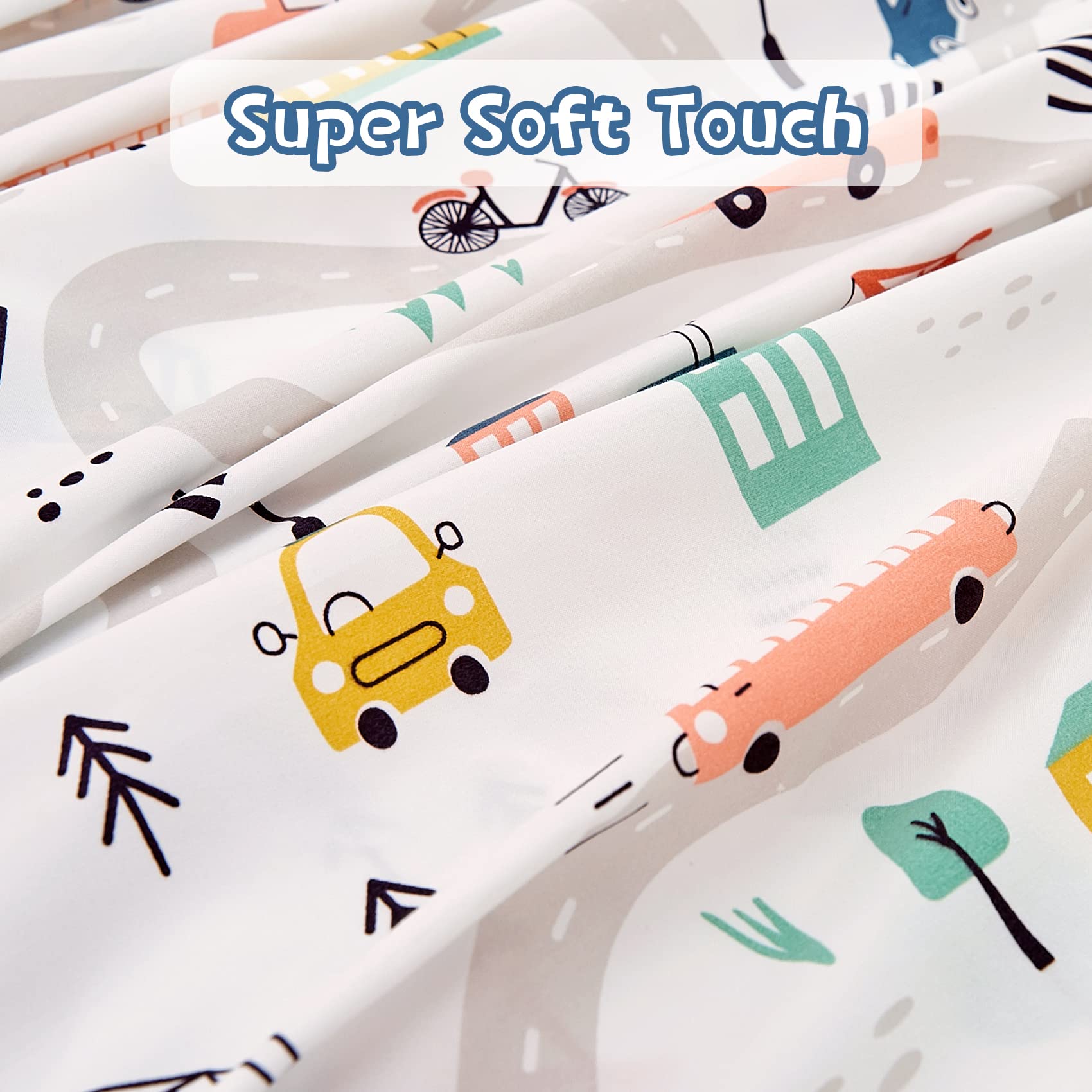 JSD Car Kids Printed Sheet Set Twin Size, 3 Piece Vehicles Microfiber Bed Sheets Deep Pocket