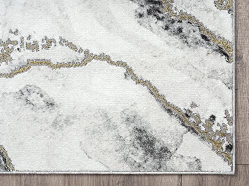 Abani Contemporary Grey & Metallic Gold Area Rug, Non-Shed Modern Rugs Marble Print 7'9" x 10'2" (8x10) Dining Room Rug