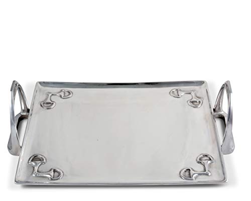 Arthur Court Horse Stirrup Metal Serving Tray for Serving Food, Snacks, Desserts Stackable Platter to Form Tier Cheese Stand - Silver Equestrian Style 12 inch x 17.5 inch