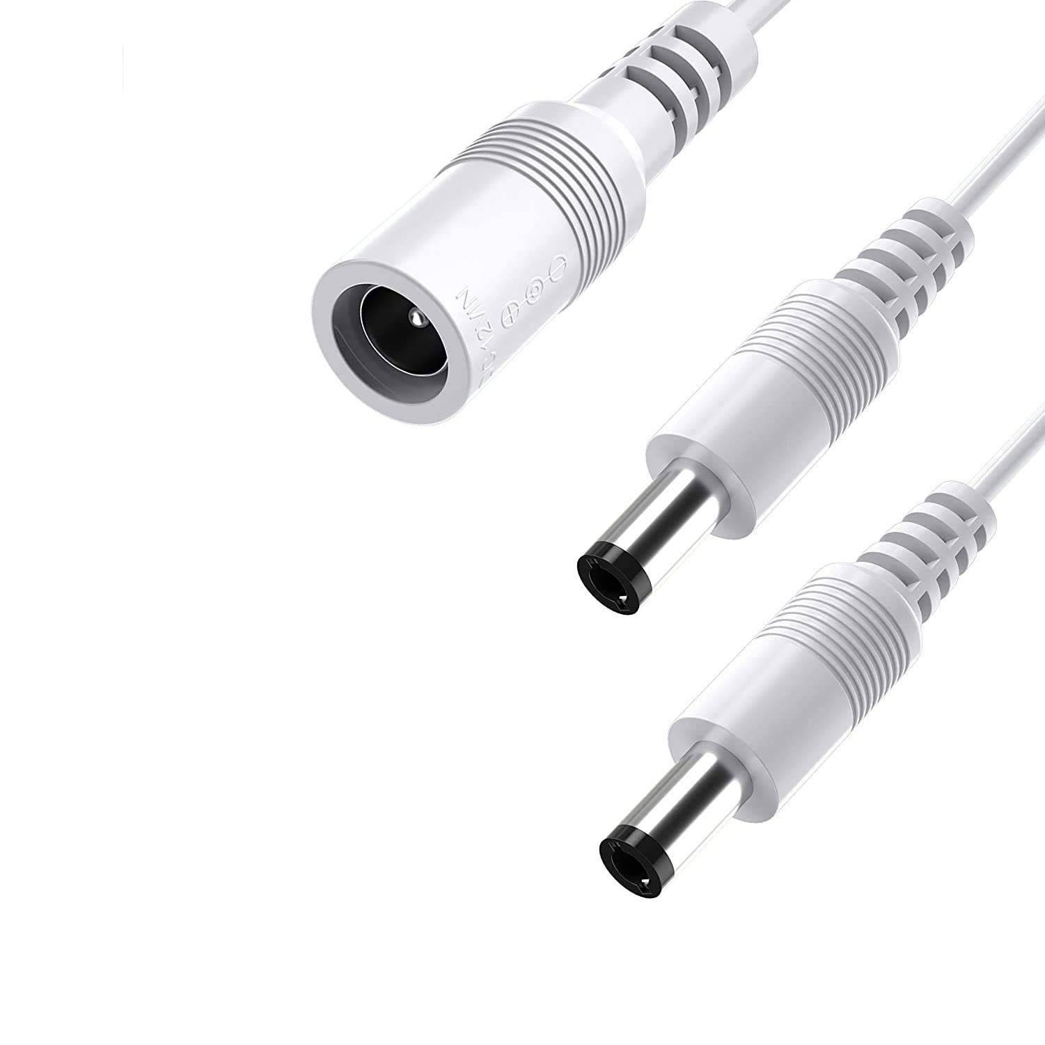 2-Pack White 1 to 2 Way DC Power Splitter Cable, Plug 5.5mm x 2.1mm, for CCTV Camera,LED Strip Light and More