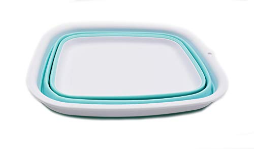 SAMMART 9.45L (2.5 Gallon) Collapsible Tub - Foldable Dish Tub - Portable Washing Basin - Space Saving Plastic Washtub (White/Lake Green, M)