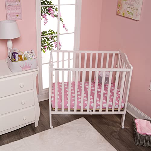 2 Pack n Play Mattress Sheets – 100% Jersey Knit Cotton Soft Portable Crib Mattress Sheets for Girls with Pink Heart and Gray Polka Dot Design; 2 Pc Playpen Mattress or Mini Crib Sheet Fitted Set